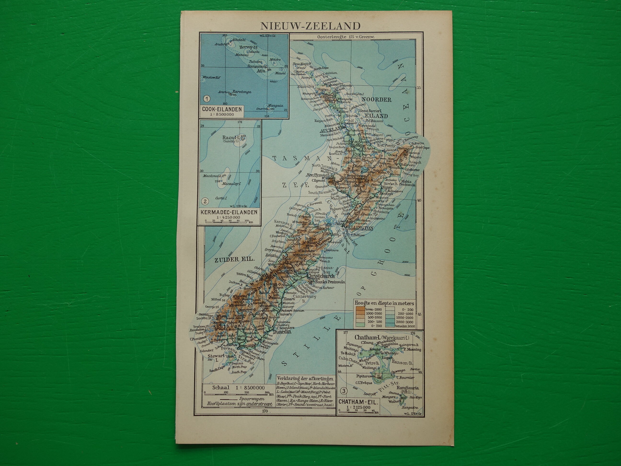 Old Vintage Map of New-zealand in 1937 Colorful Dutch Retro Print ...