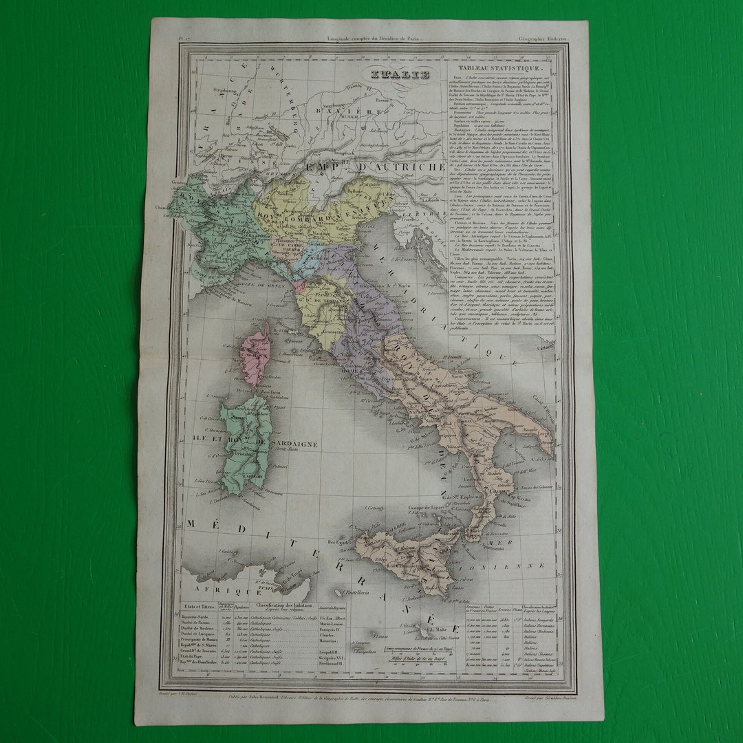 Old Map of Italy 1838 Original Antique Print of Italy Vintage Maps ...