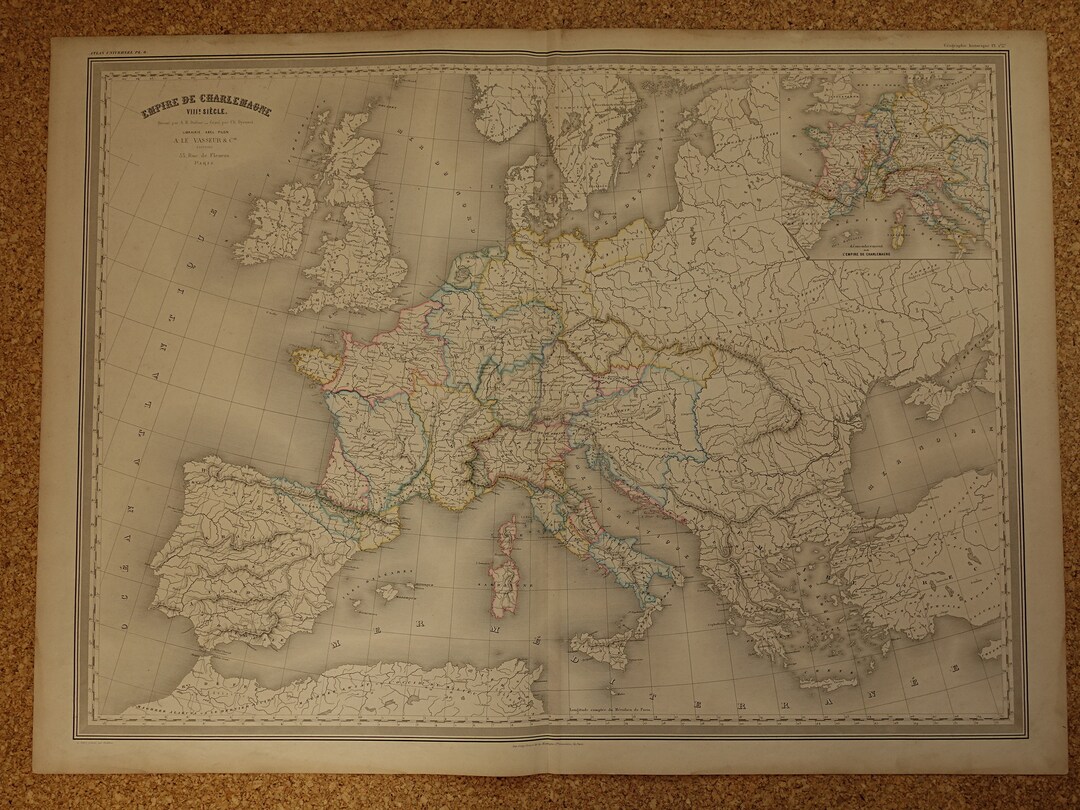 Europe Antique Map Beautiful 1886 Large Poster of Continent in 8th ...