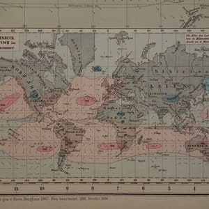 Large Old World Map About Winds and Climate Big Dated Print With Air ...