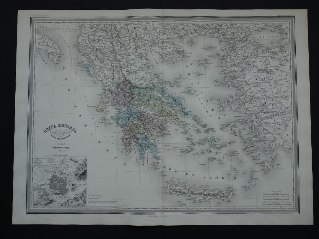 GREECE Old Map LARGE 1880 Original Antique Poster of Greece - Vintage ...