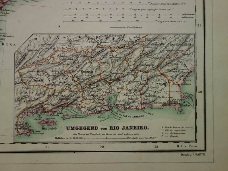 Large Vintage Map of BRAZIL Original 1874 Antique Poster of | Etsy
