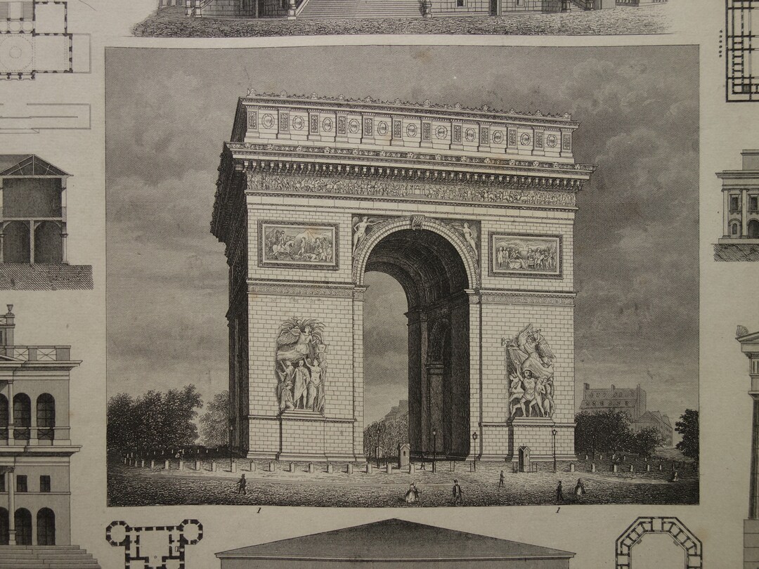 NEOCLASSICAL Architecture Old Print 1849 Antique Pictures of Arc De ...