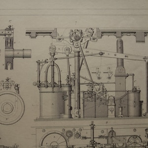 1849 SHIPS Old Print of Marine Steam Engine Antique Maritime Poster ...