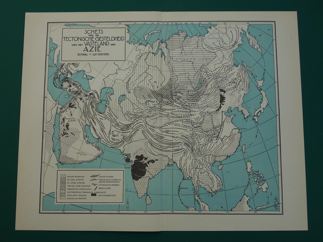Old Map of Asia 1938 Original Vintage Tectonic Geology Print About the ...
