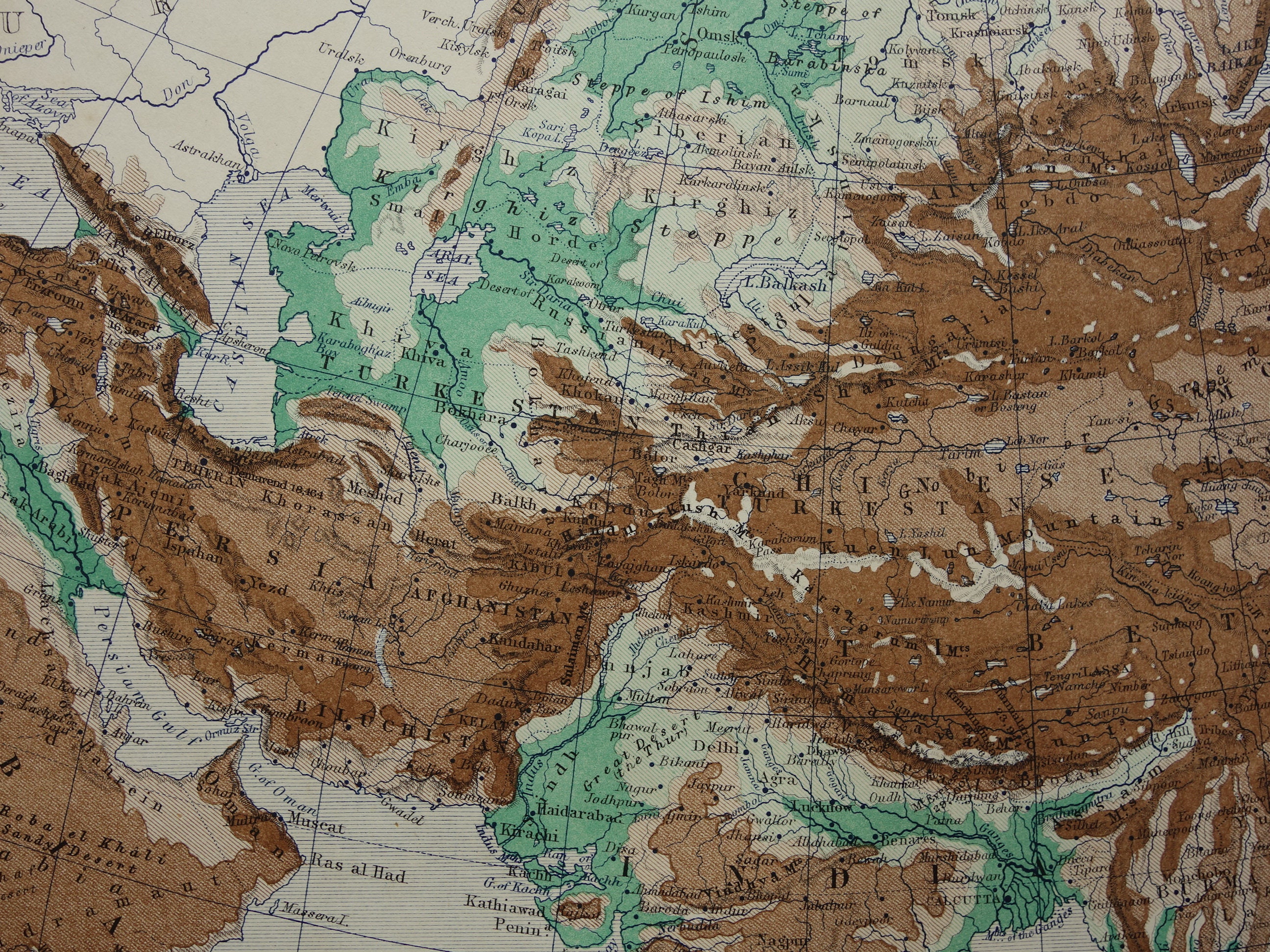 ASIA Antique Map of Asia Old English Print About Asian Continent ...