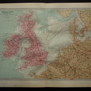 ENGLAND Old Map of Great-britain North Sea 1890 Large Original Antique ...
