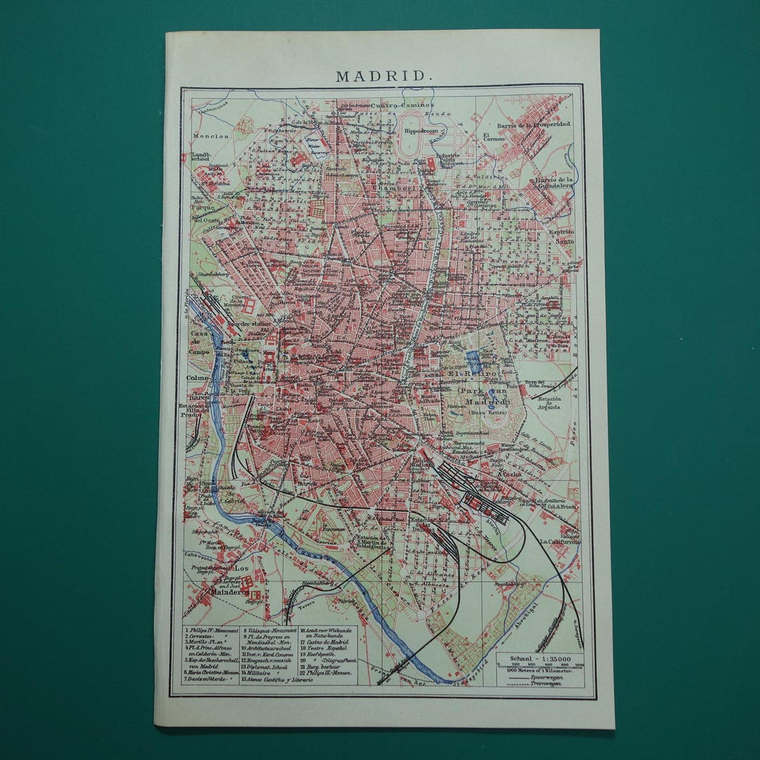 Old Map of Madrid Spain - Original Dutch Antique City Plan From 1909 ...