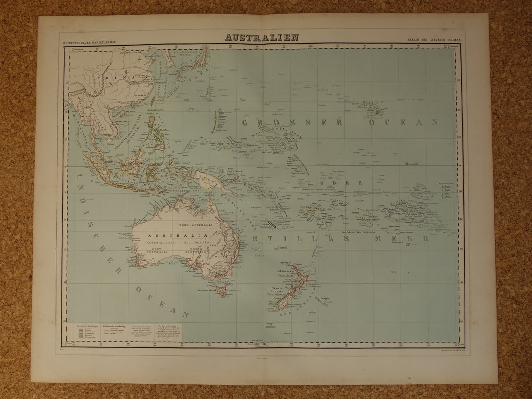 OCEANIA Old Map of Polynesia LARGE 1860 Beautiful Original Hand Colored ...
