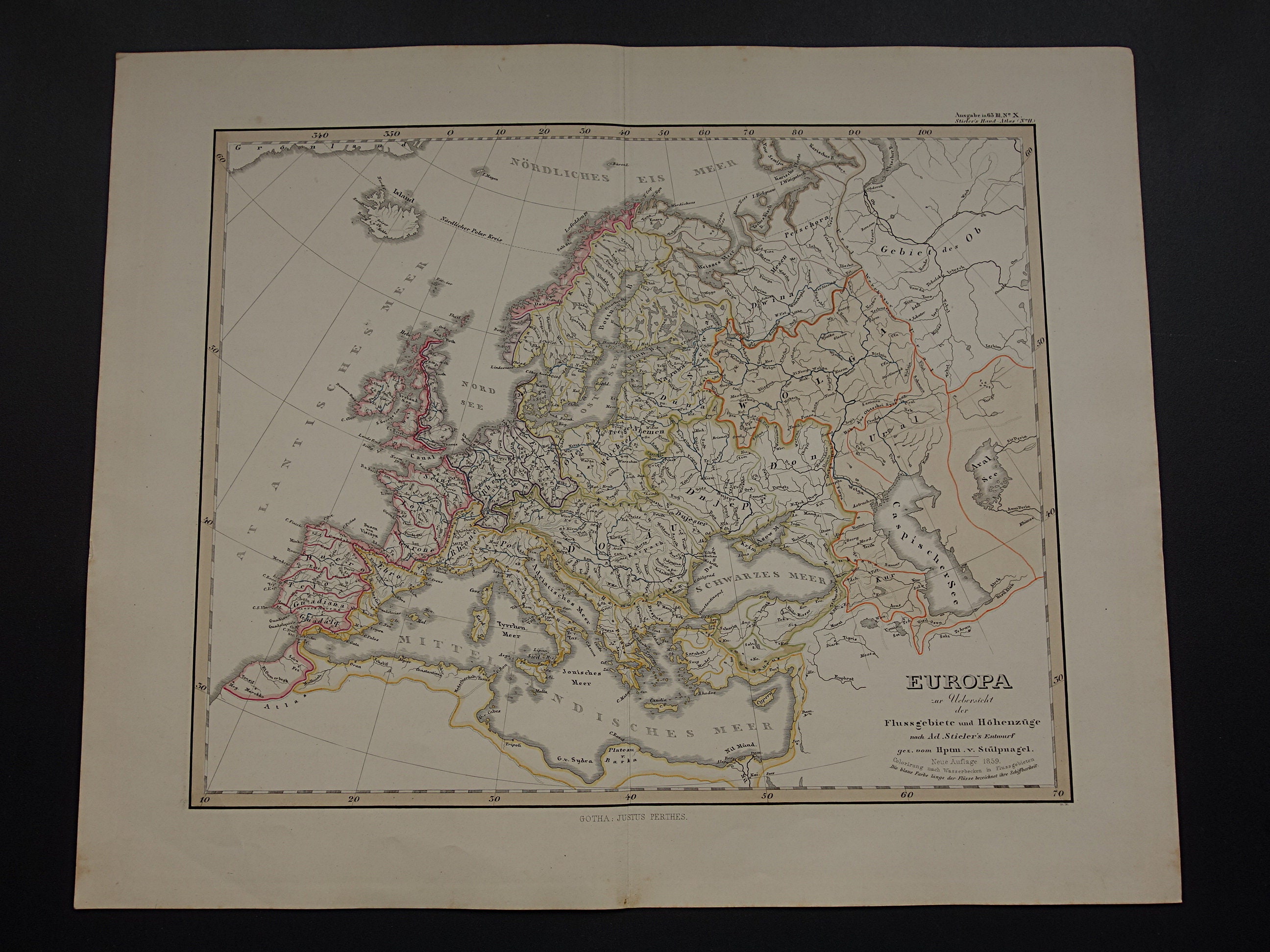 EUROPE Antique geology map of Europe beautiful original 1859 | Etsy