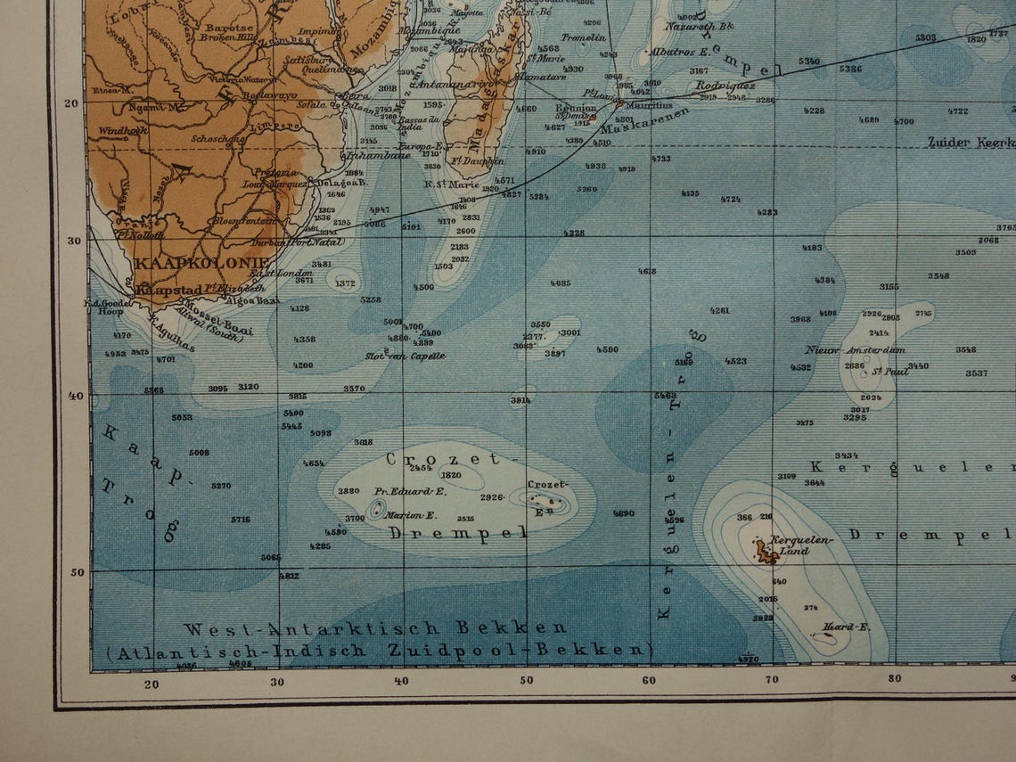 Old Sea Map of Indian Ocean 1918 Original Dutch Antique Chart About ...