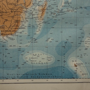 Old Sea Map of Indian Ocean 1918 Original Dutch Antique Chart About ...