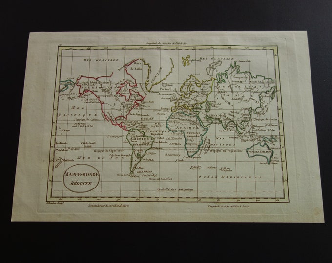 Antique WORLD MAP 200+ Years Old Map of the World 1802 Hand-colored ...