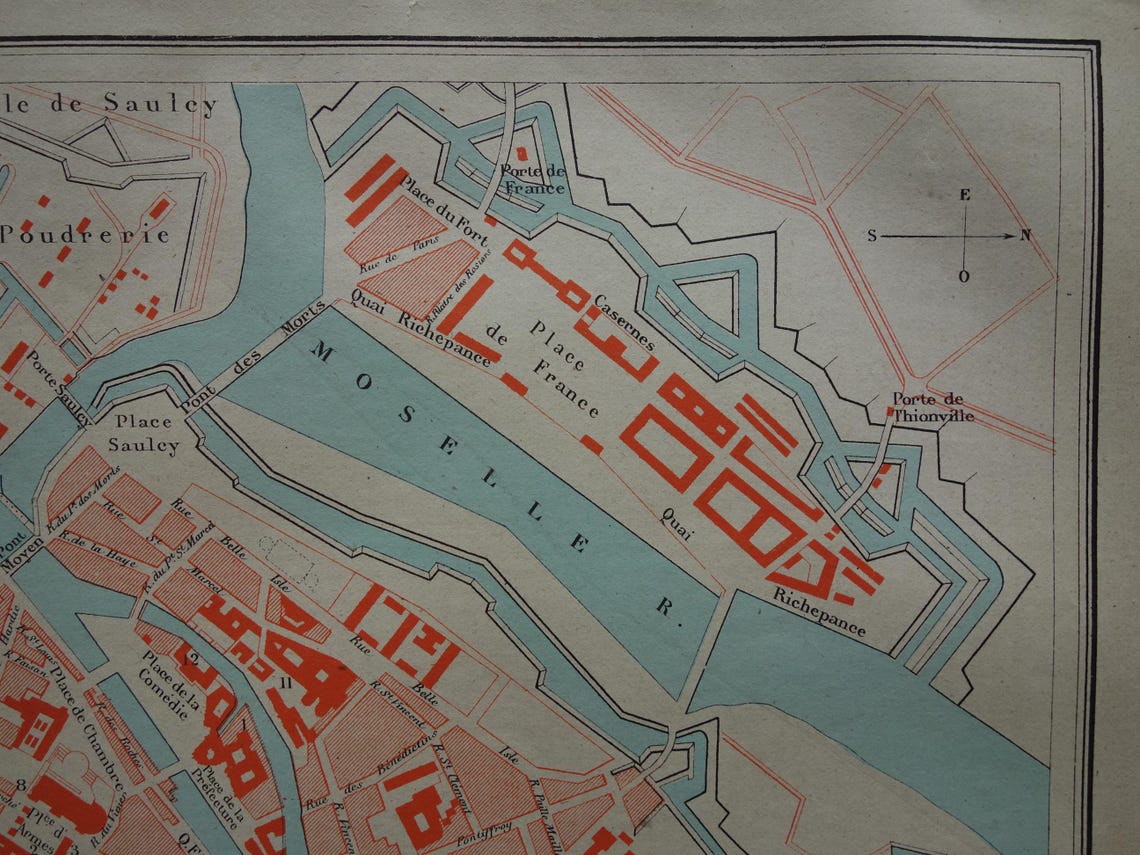 METZ Old Map Original 1877 Antique French Print of Metz France Vintage ...