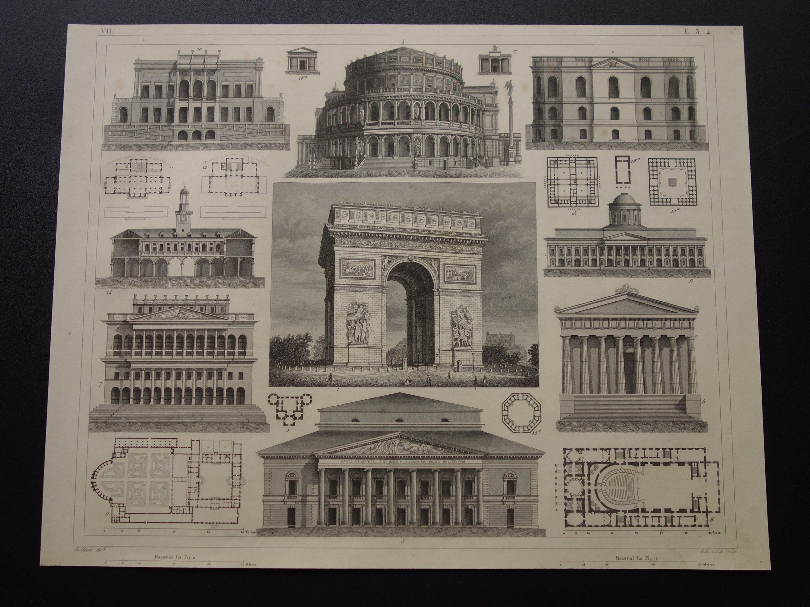 NEOCLASSICAL Architecture Old Print 1849 Antique Pictures of Arc De ...