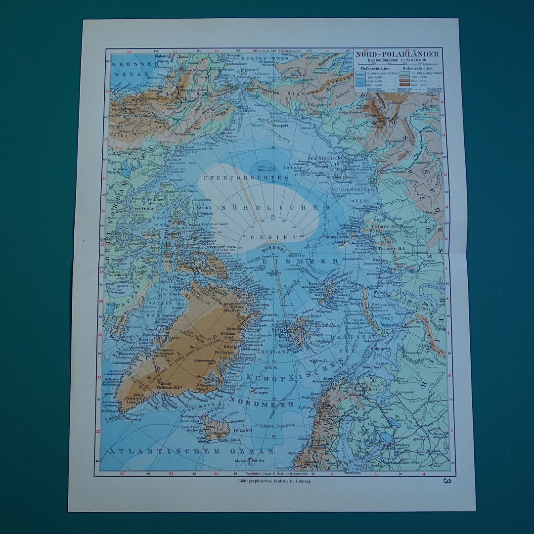 ARCTIC Old Map of Arctic Region 1928 Detailed Antique Print About Polar ...