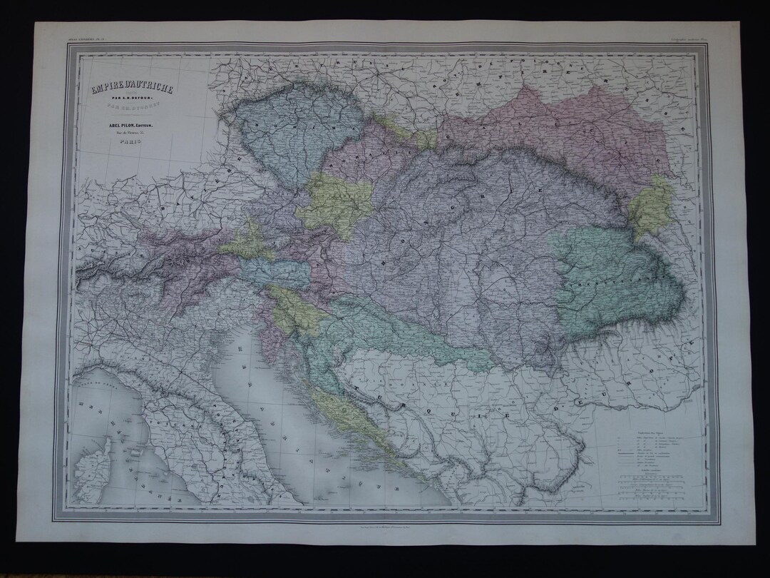 AUSTRIA Old Map LARGE 1880 Original Antique Hand-colored Maps of the ...
