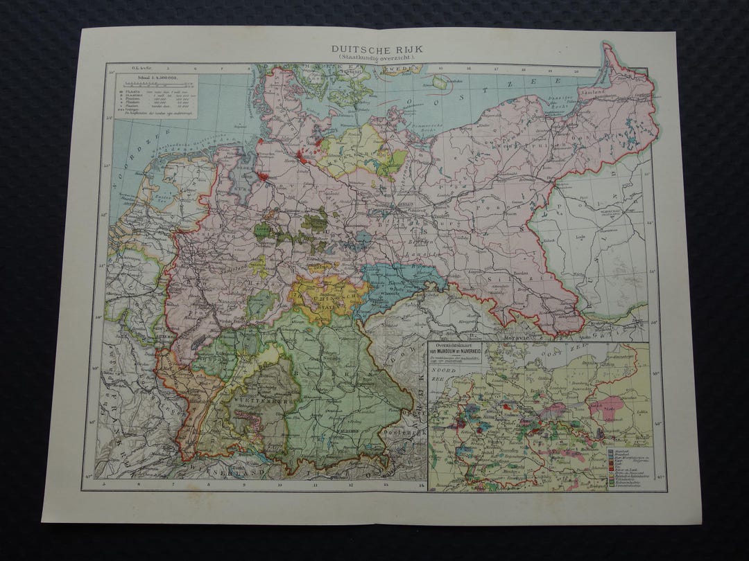 GERMANY Old Map of Germany 1907 Antique Detailed Map German Empire ...