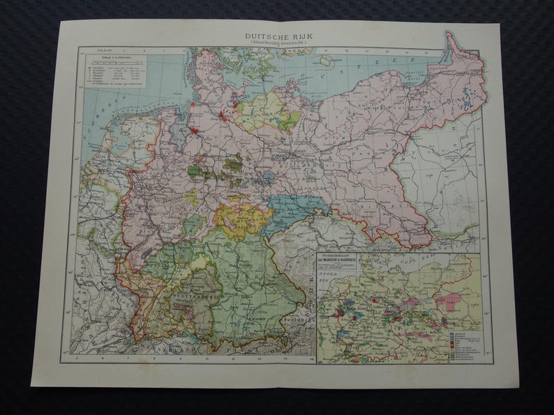 GERMANY Old Map of Germany 1907 Antique Detailed Map German Empire ...