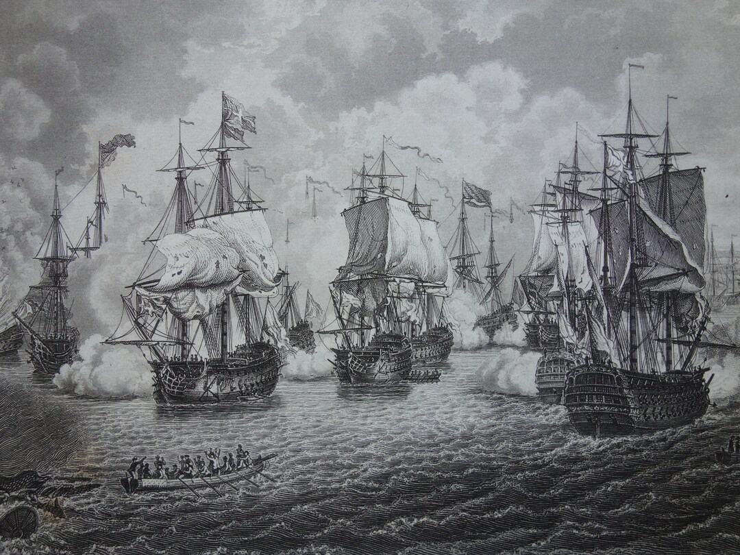 Naval Battle Antique Print of Battle of Chesma Chesme Historical ...