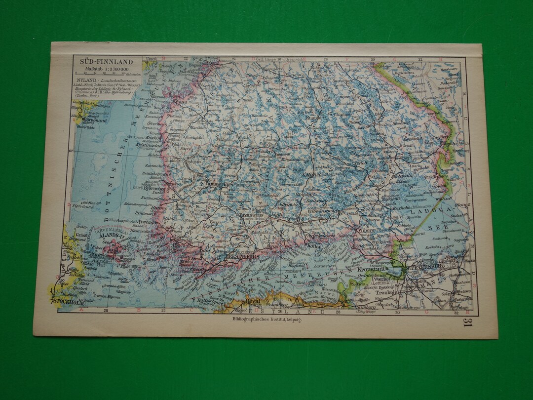 Old Map of Finland Original 1928 Antique Print About Helsinki Turku Åbo ...