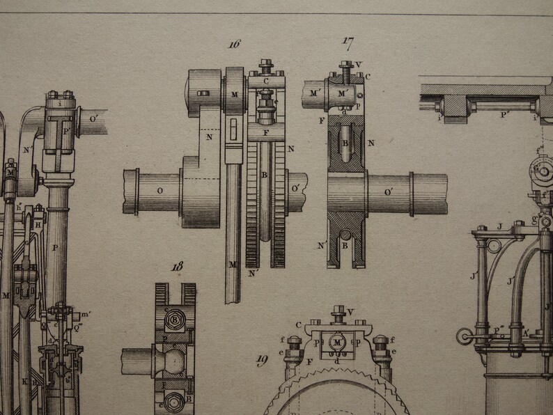 1849 SHIPS Old Print of Marine Steam Engine Antique Maritime Poster ...