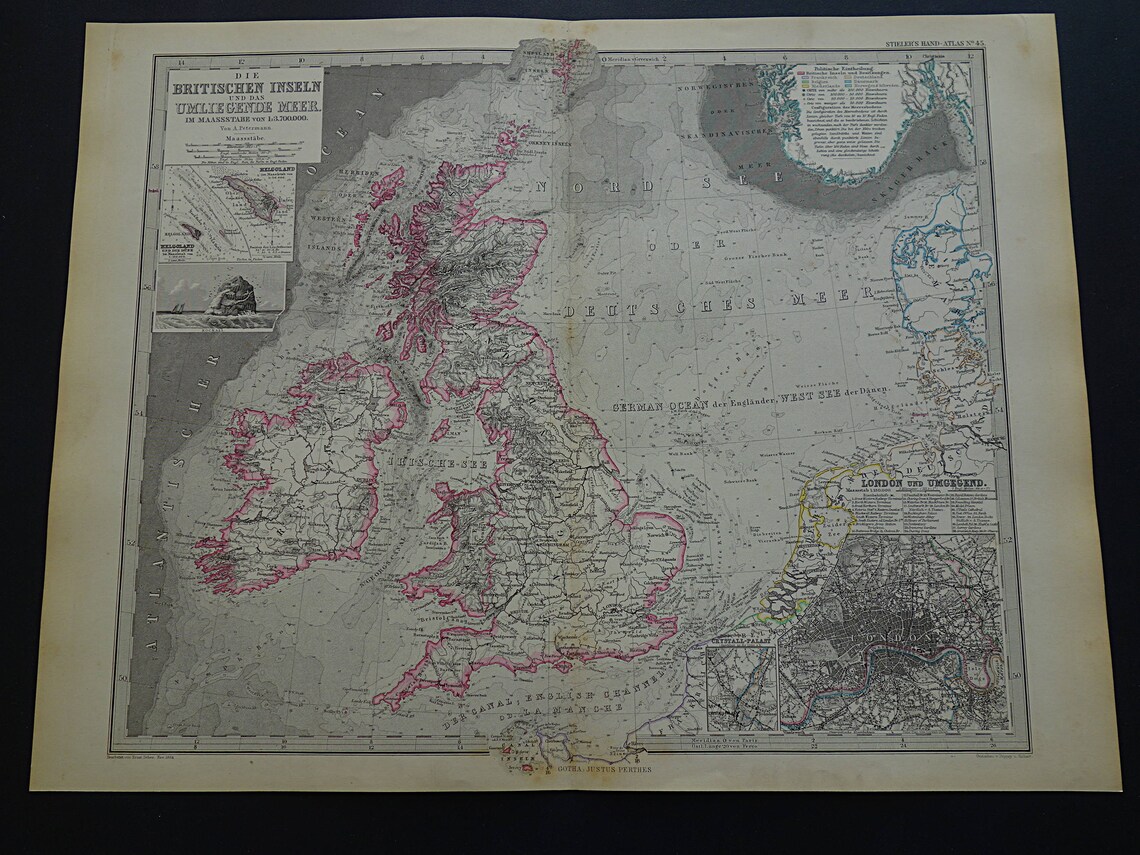 ENGLAND Old Map of Great-britain 1884 Large Original Antique Hand ...