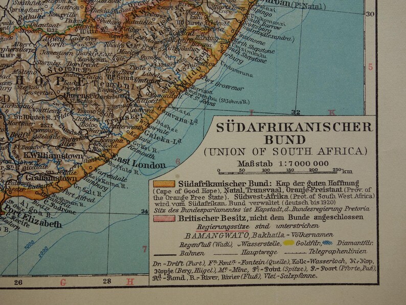 Old Map of South Africa 1928 Original Vintage Print About Namibia ...