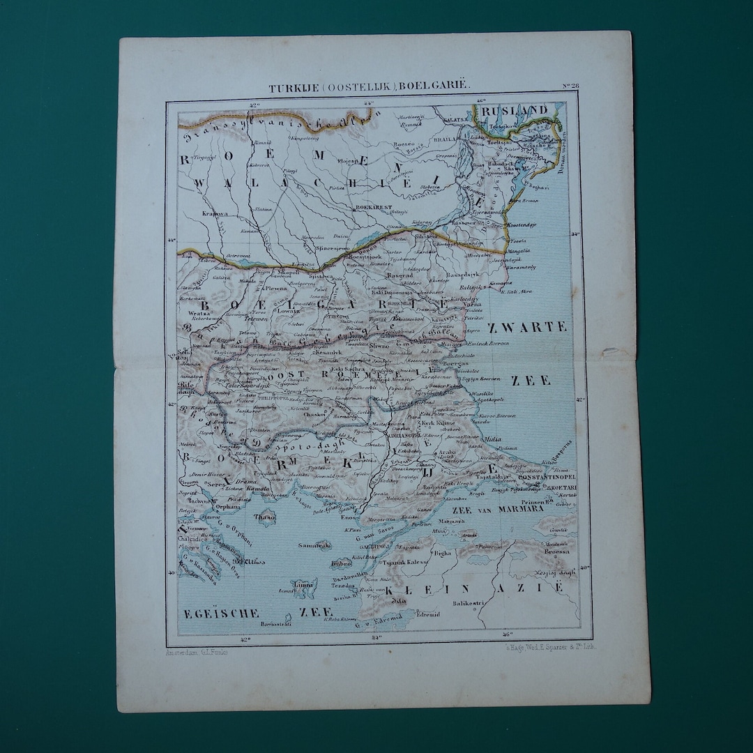 BULGARIA Old Map of Bulgaria - Antique Print About Bulgarian Area Sofia ...