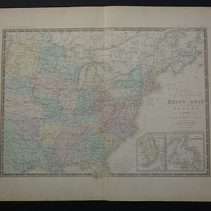 Map of United States LARGE 1876 Antique Print East Coast US Big Old ...
