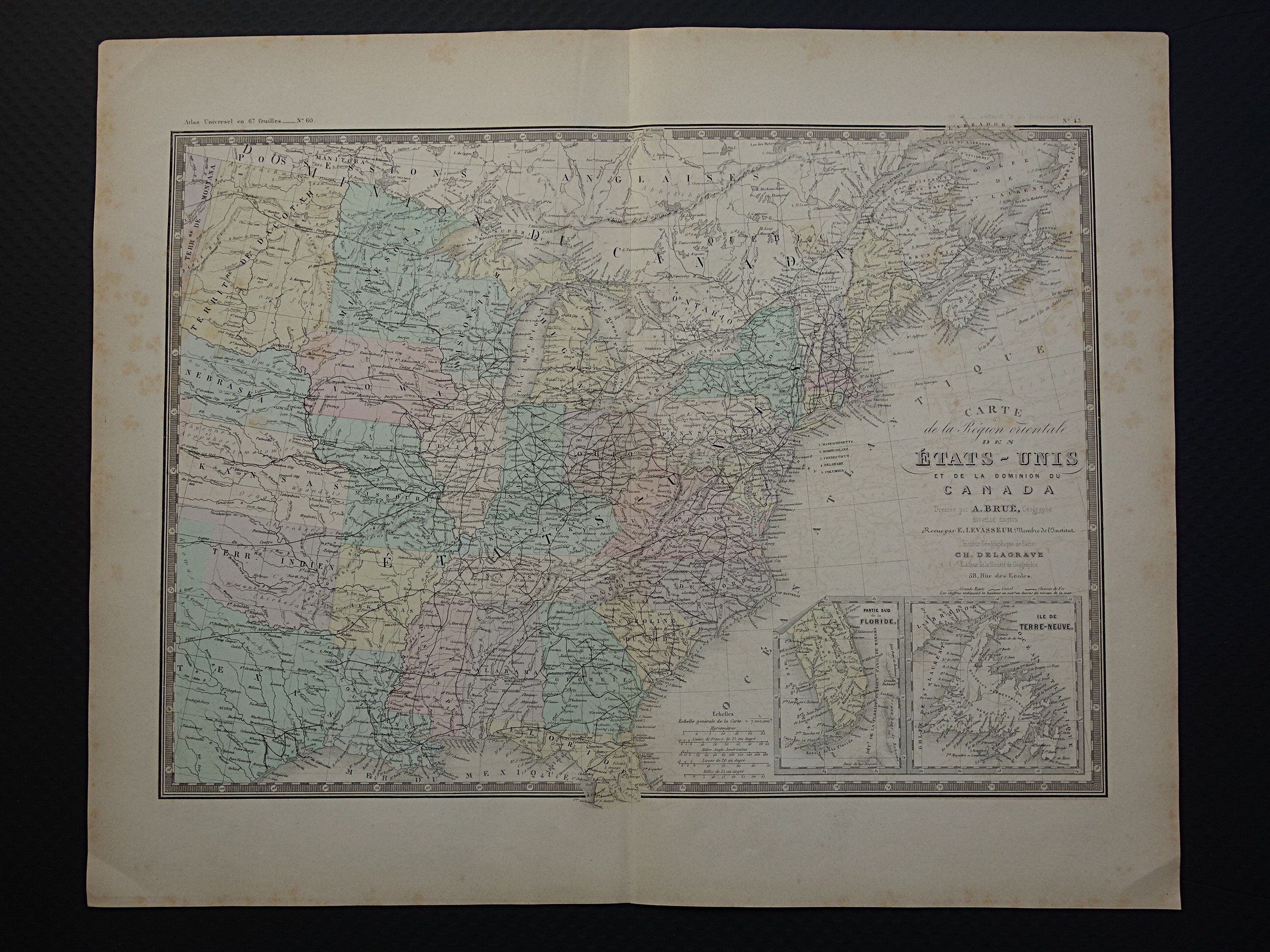 Map of United States LARGE 1876 Antique Print East Coast US Big Old ...