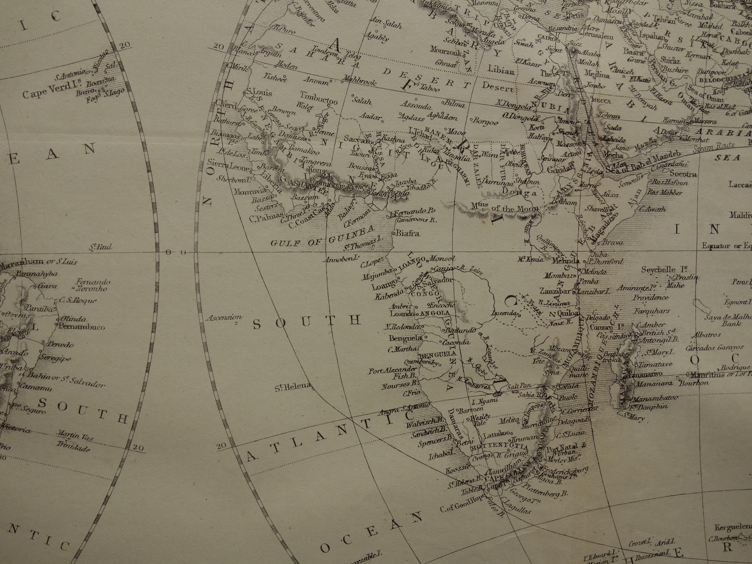 WORLDMAP Old Map of the World 1860 Original English Double Hemisphere ...