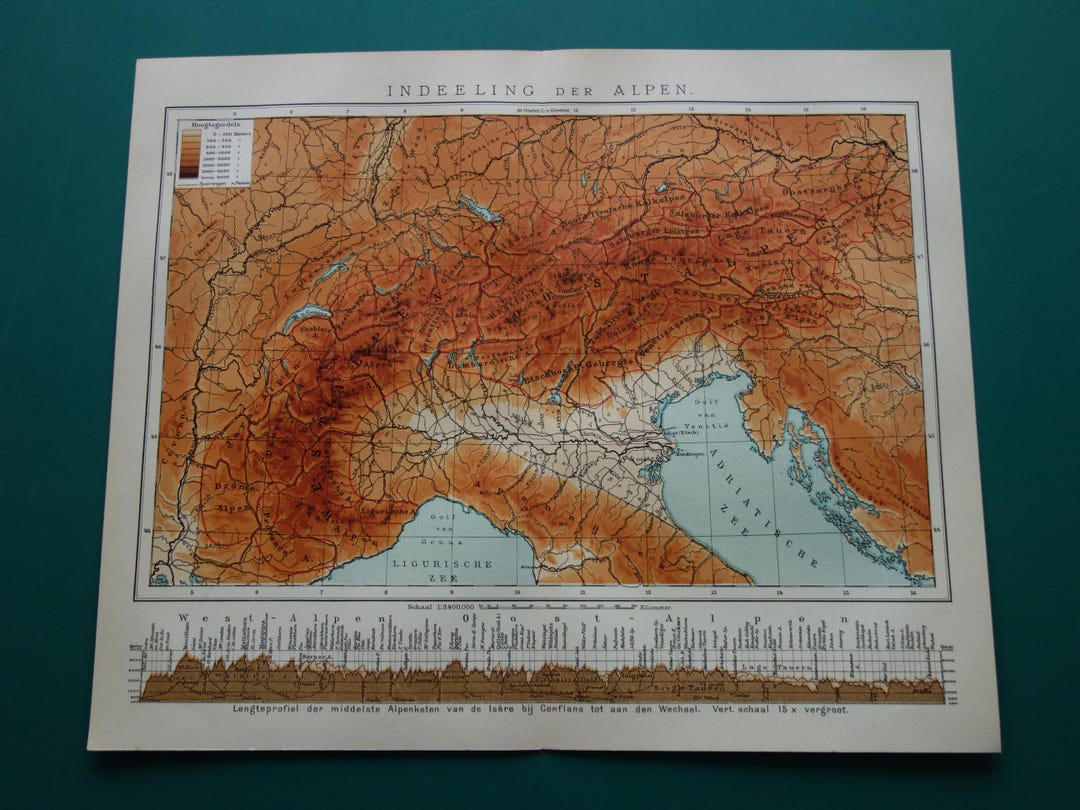 ALPS Old Map of the Alps 1914 Original Vintage Dutch Panorama Print ...