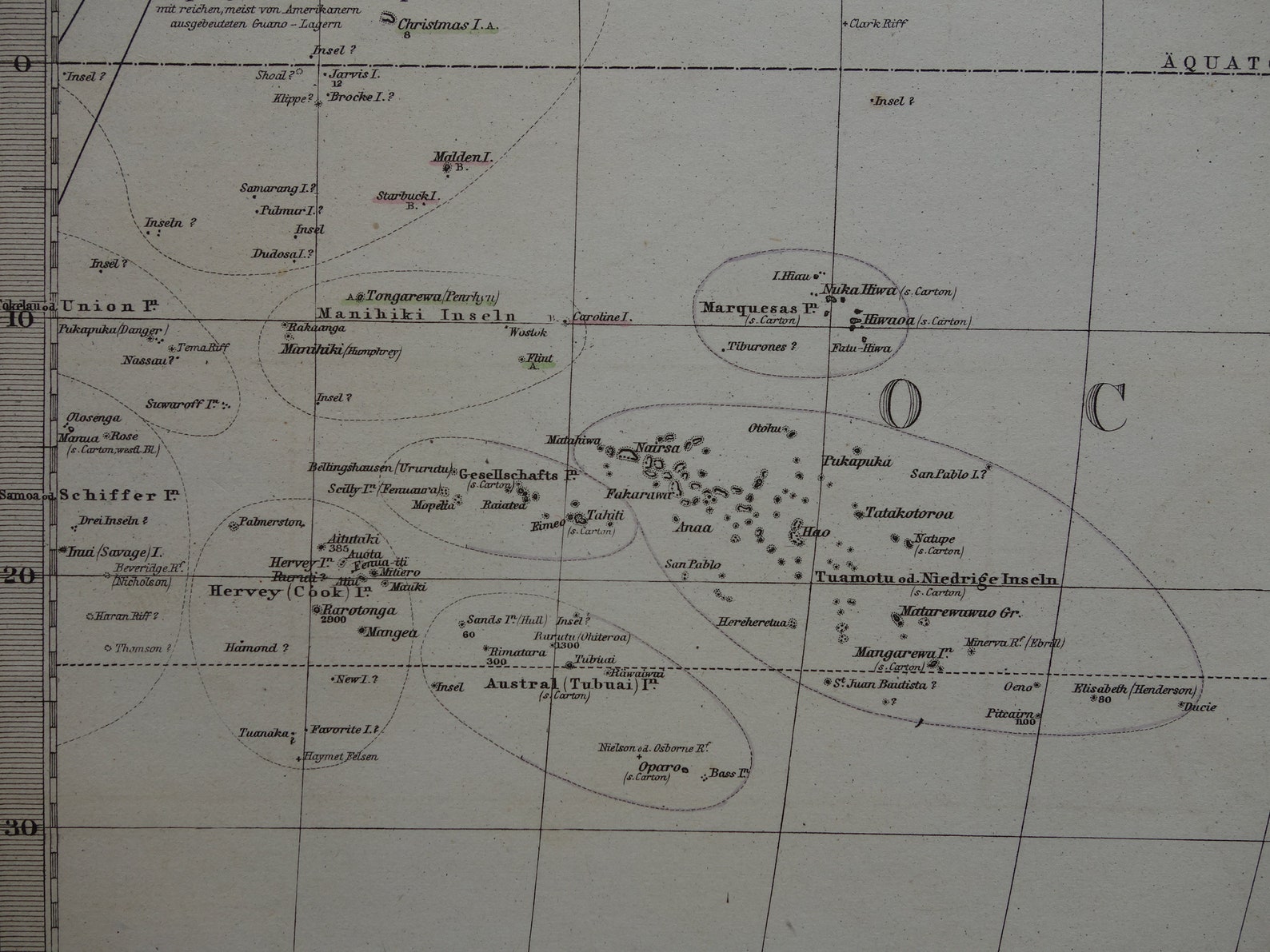 Large Antique Map of Polynesia & Pacific Ocean 1875 Original Old ...