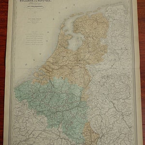 HOLLAND Old Map of the Netherlands and Belgium LARGE 1880 Original ...