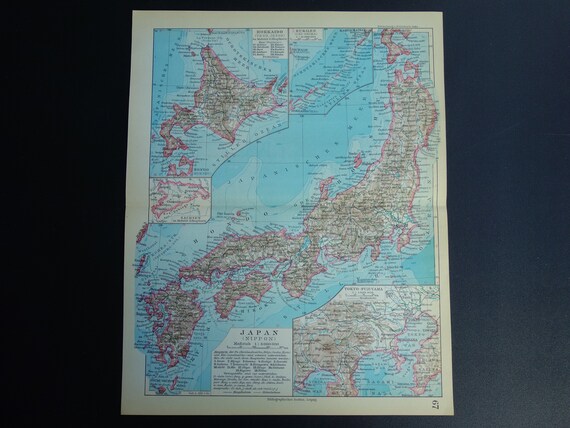 Old map of Japan and Korea 1928 antique vintage print poster | Etsy