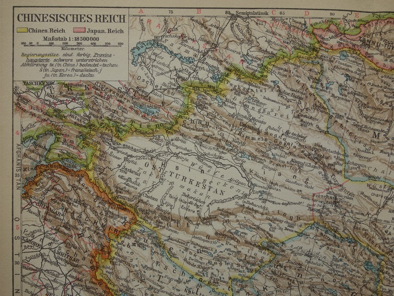CHINA Antique Map of Chinese Empire Large Old German Print | Etsy