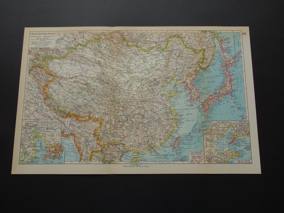 CHINA Antique Map of Chinese Empire Large Old German Print With Inset ...