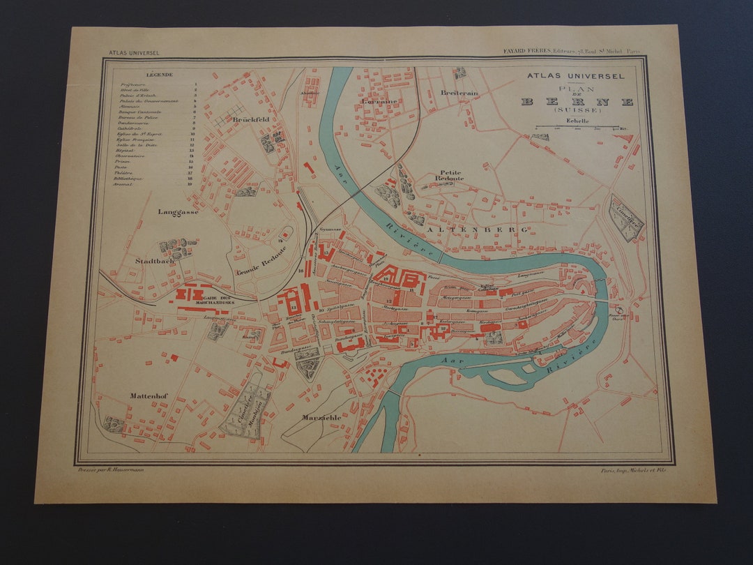 BERN Old Map of Bern Switzerland Original 1896 Antique French - Etsy