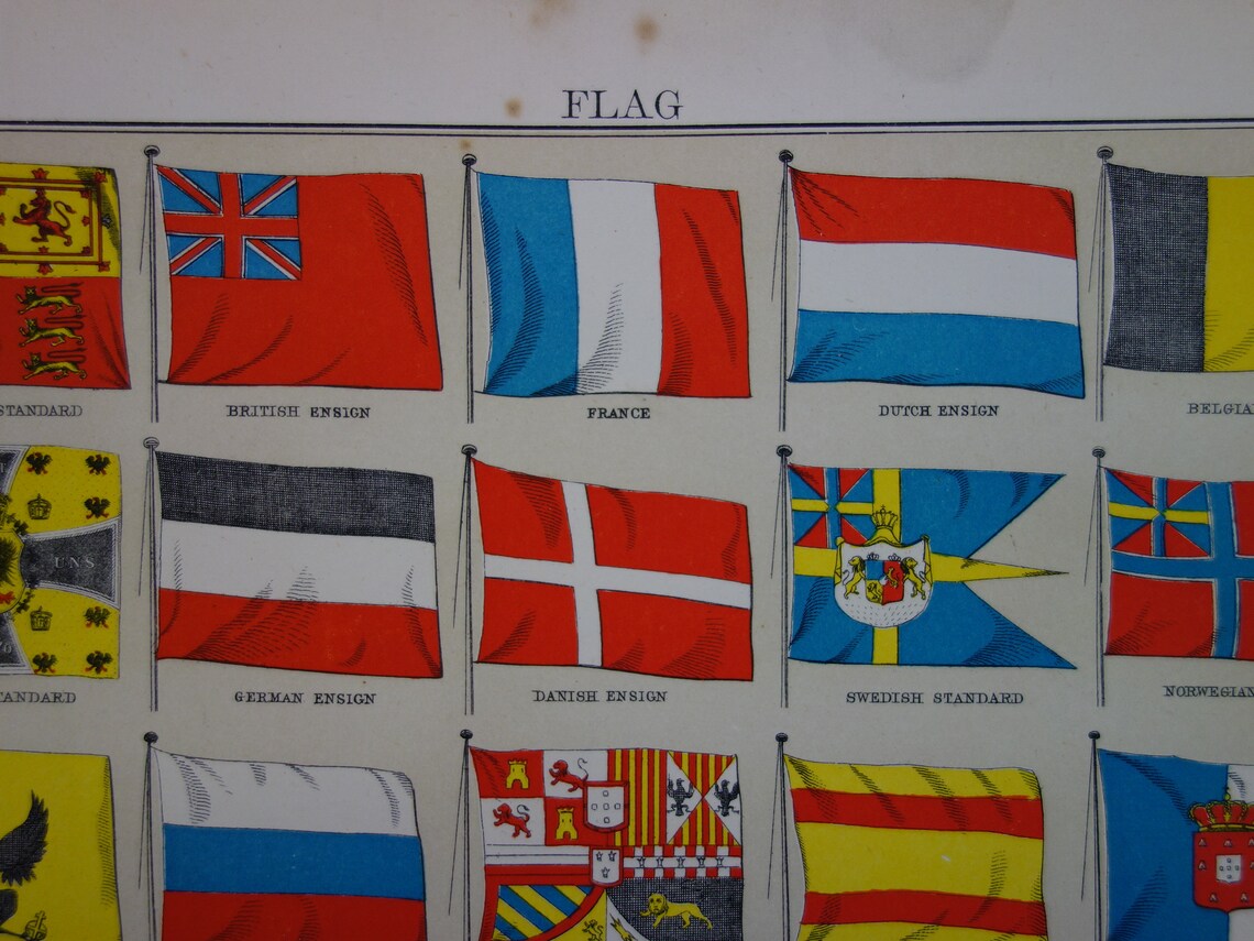 FLAGS Old Print of Flags 1879 Original Antique Flag Illustration ...