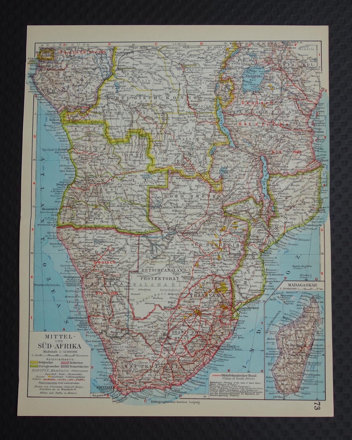Old Map of Southern Africa 1928 Detailed Vintage Print Poster of Congo ...