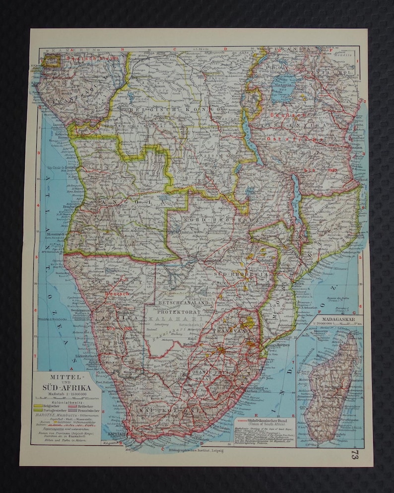 Old Map of Southern Africa 1928 Detailed Vintage Print Poster of Congo ...