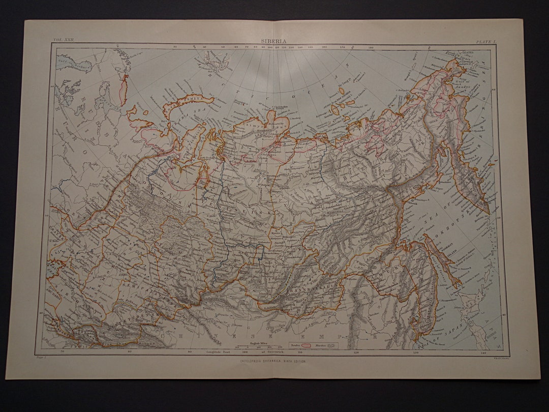 SIBERIA Old Map 1887 Original Antique English Print Poster of Russia ...