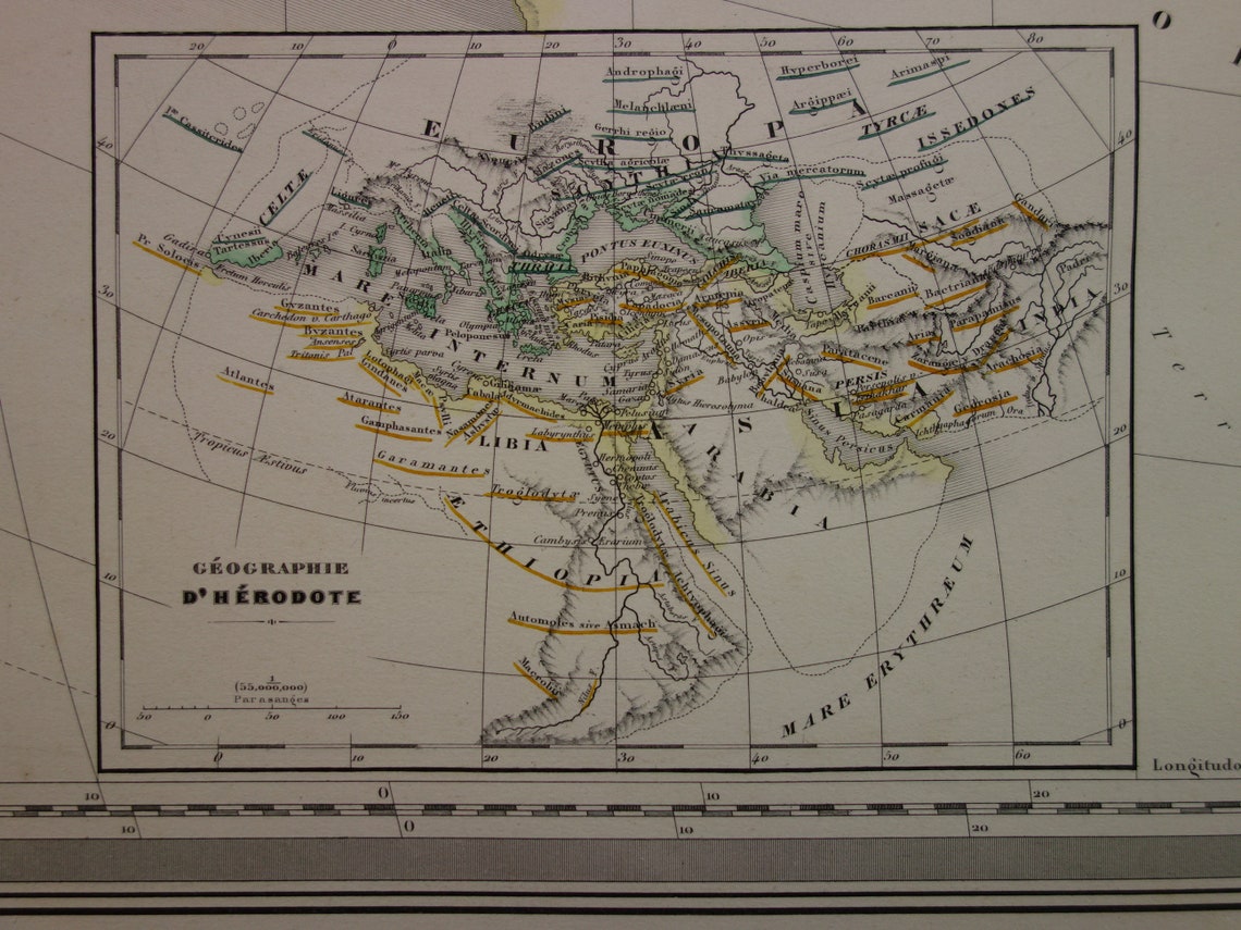 WORLD Map of Classic World LARGE 1863 Antique Old Poster Greek - Etsy