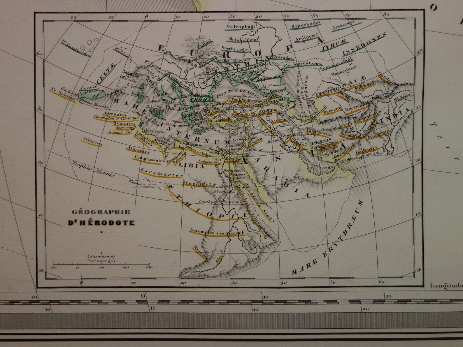 WORLD Map of Classic World LARGE 1863 Antique Old Poster Greek Roman ...