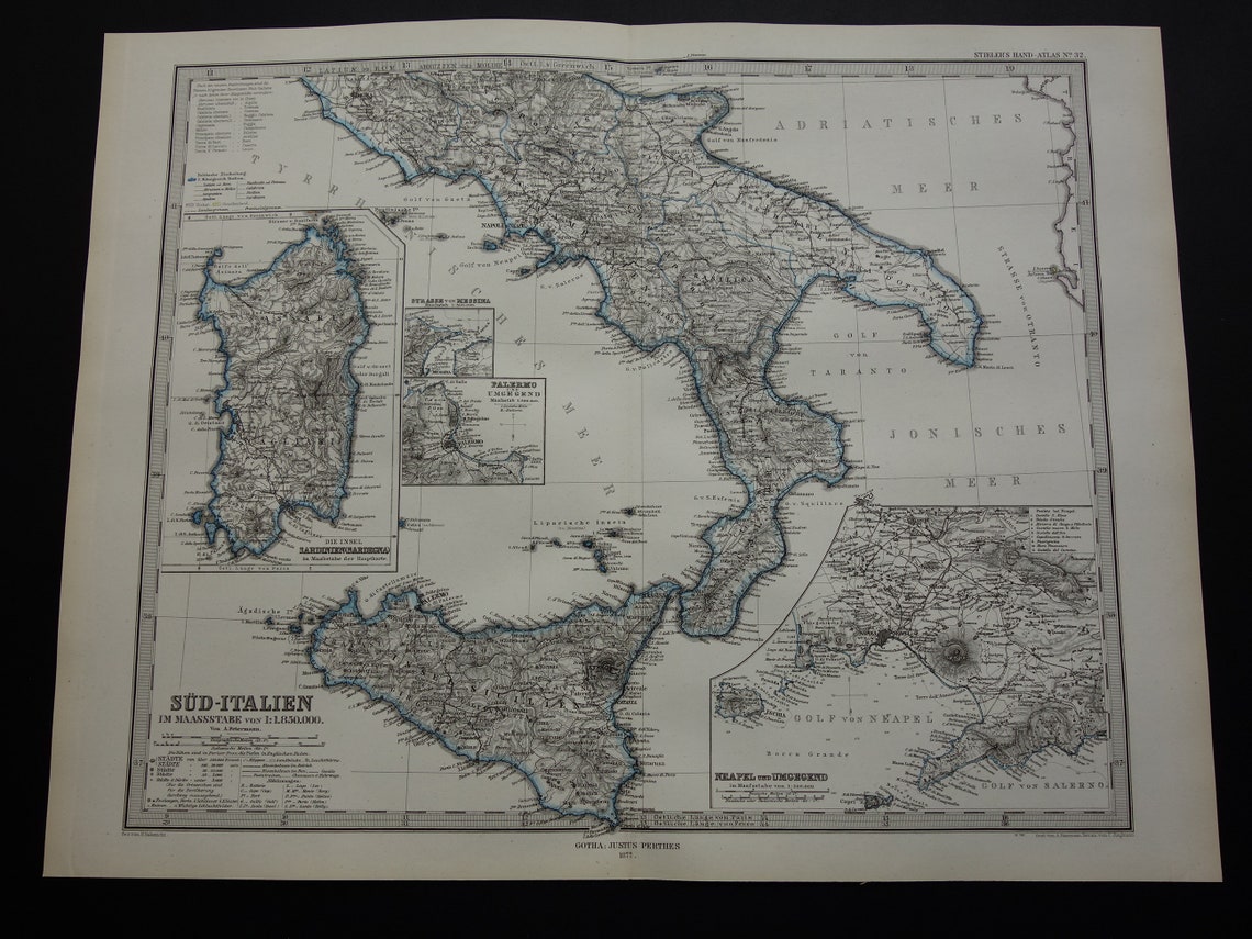 ITALY Old Map of Italy 1877 Original Antique Print About - Etsy