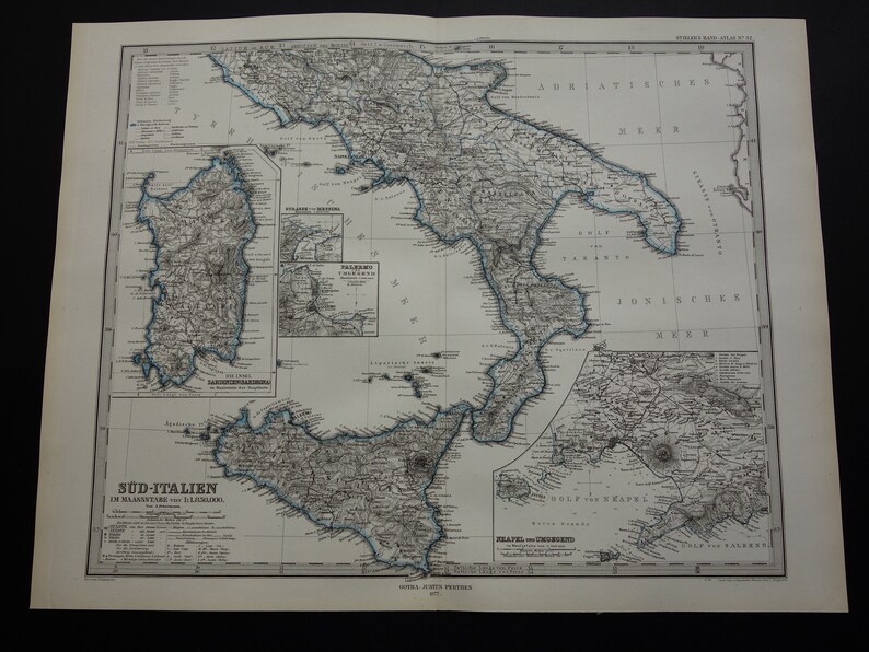 ITALY Old Map of Italy 1877 Original Antique Print About Sicily ...