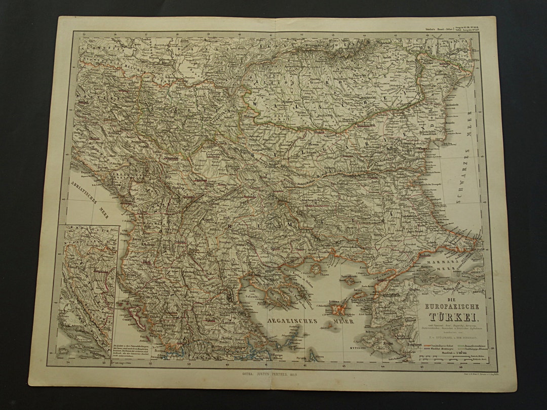 Original 1859 Map of European Turkey Hand-colored Old Print About ...