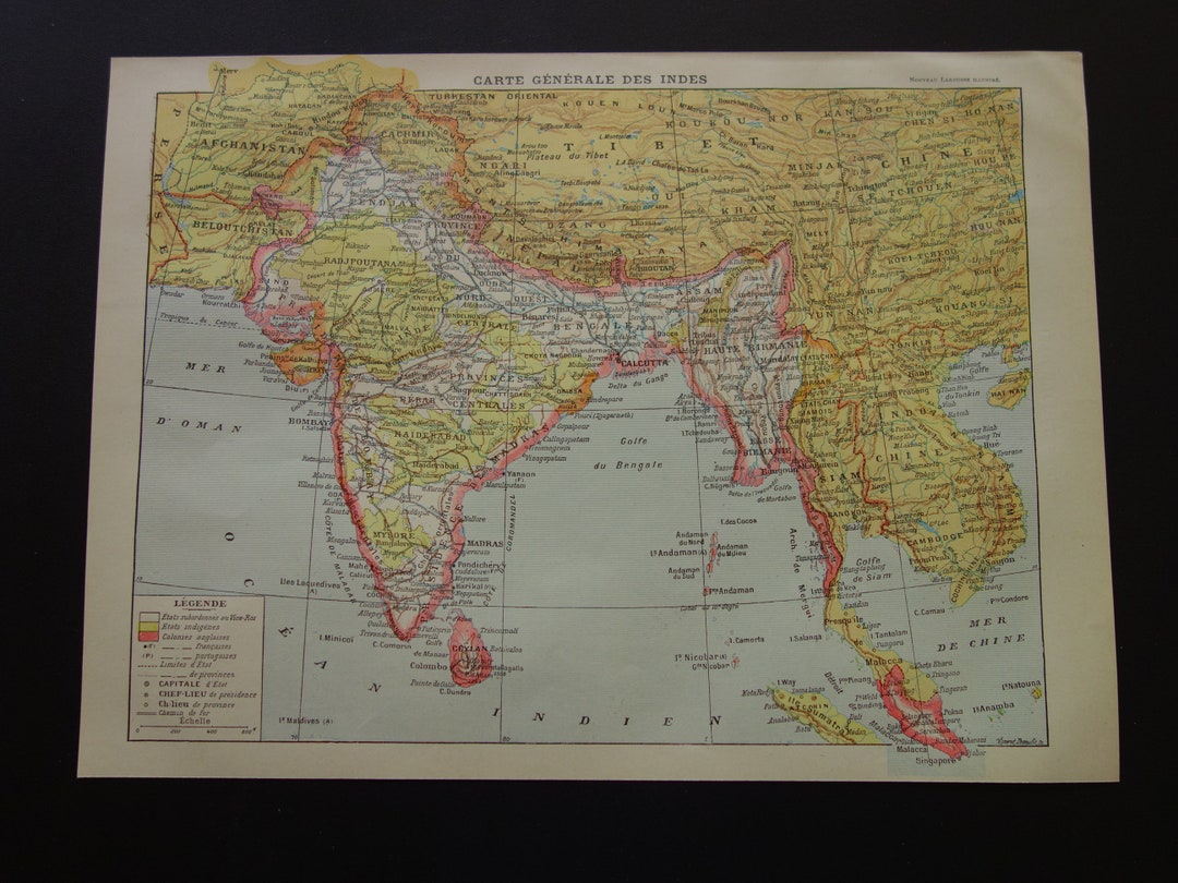 INDIA Old Map of India 1902 Original Vintage French Print of Indian ...