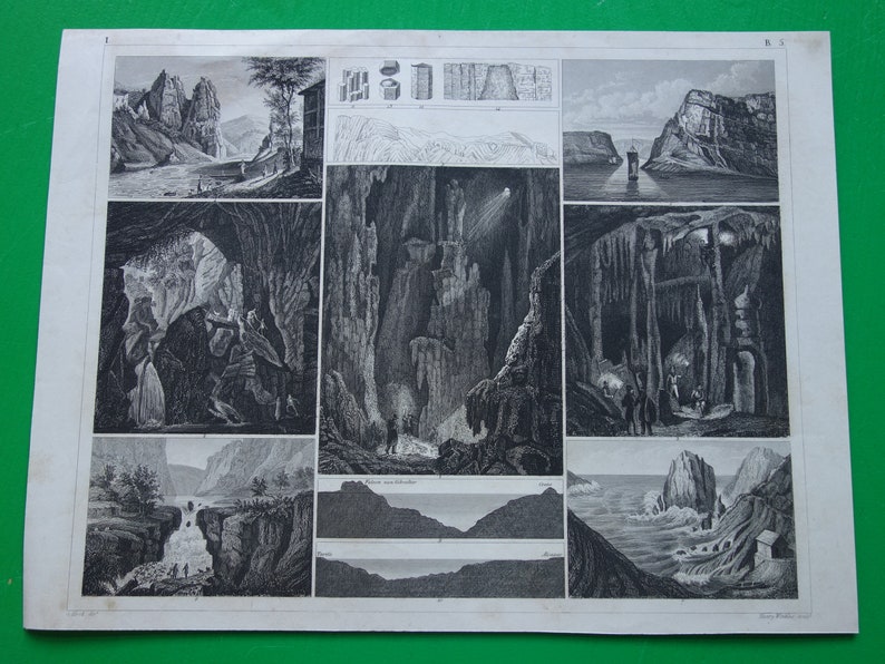 Antique GEOLOGY Print of Caves Rock Formation 175+ Years Old Natural ...